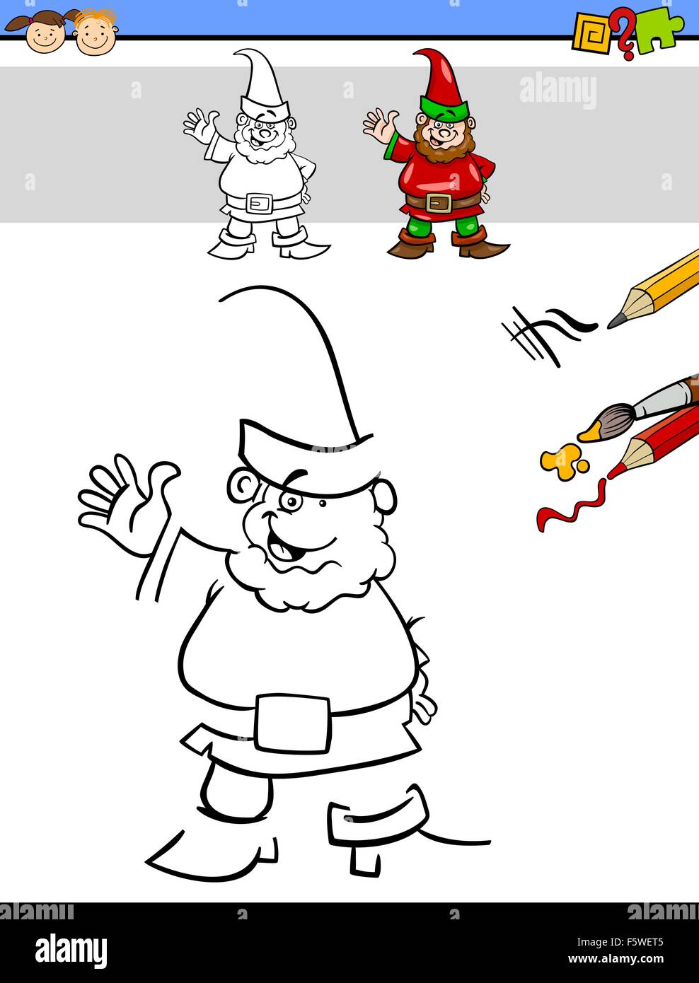 Cartoon Illustration of Drawing and Coloring Educational Task for ...