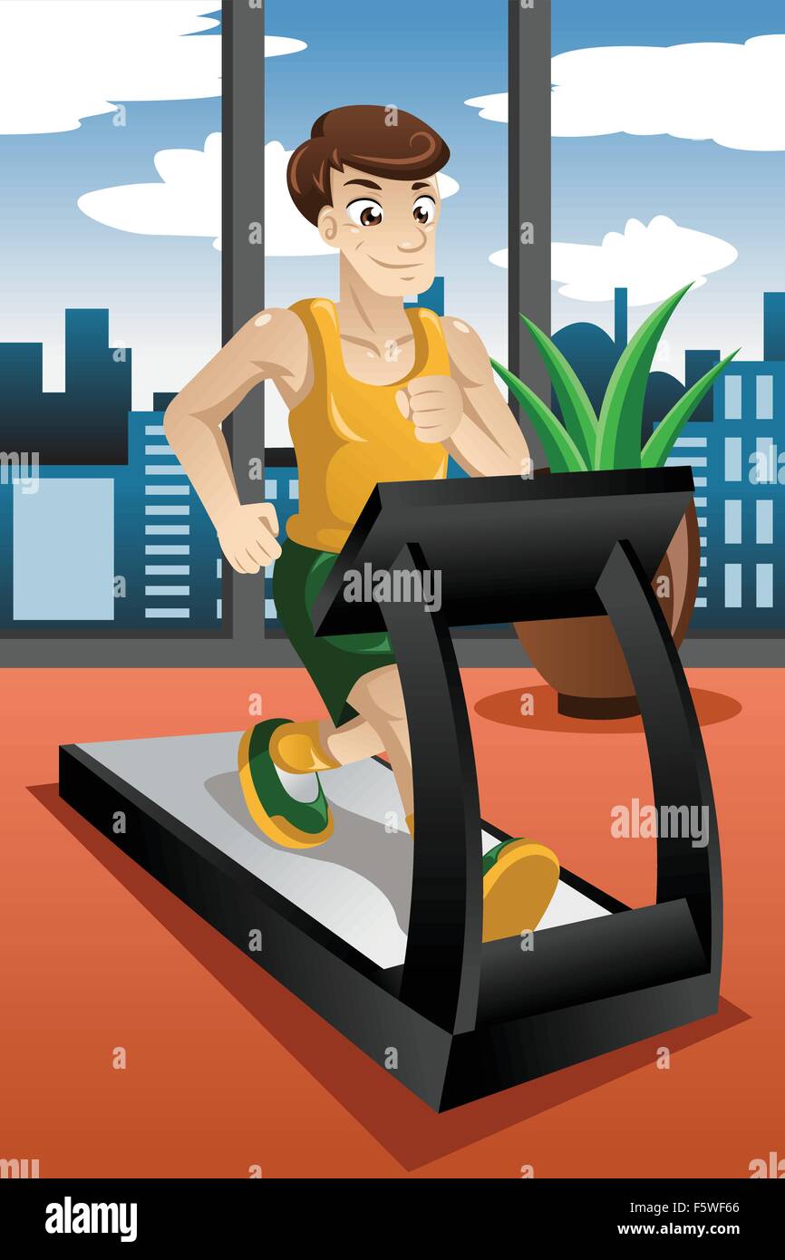 A vector illustration of man running on the treadmill Stock Vector ...