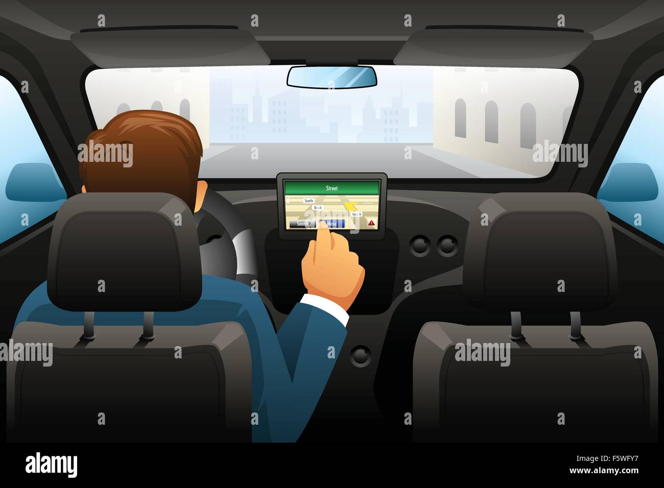 A vector illustration of driving man using GPS to find a location Stock ...