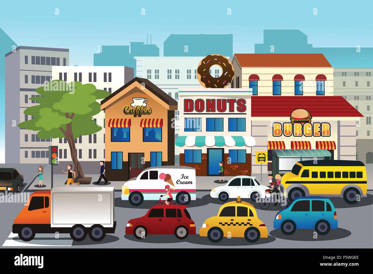A vector illustration of busy city in the morning Stock Vector Image ...