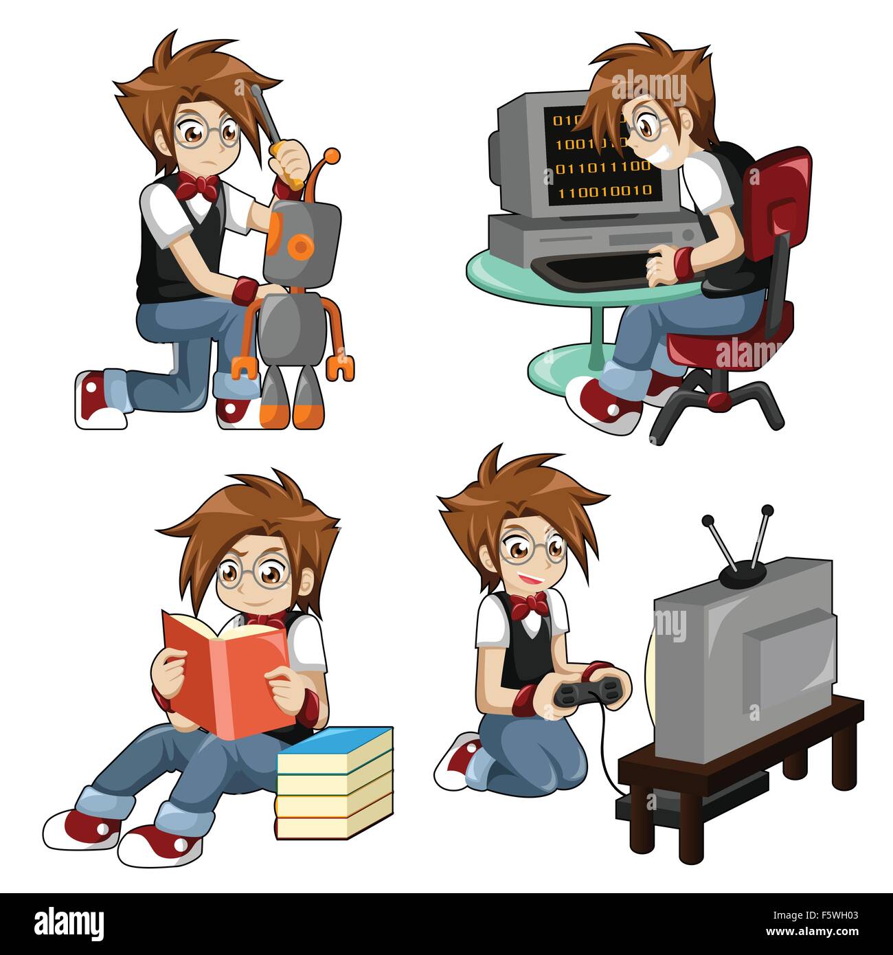A vector illustration of boy doing different activities Stock Vector ...