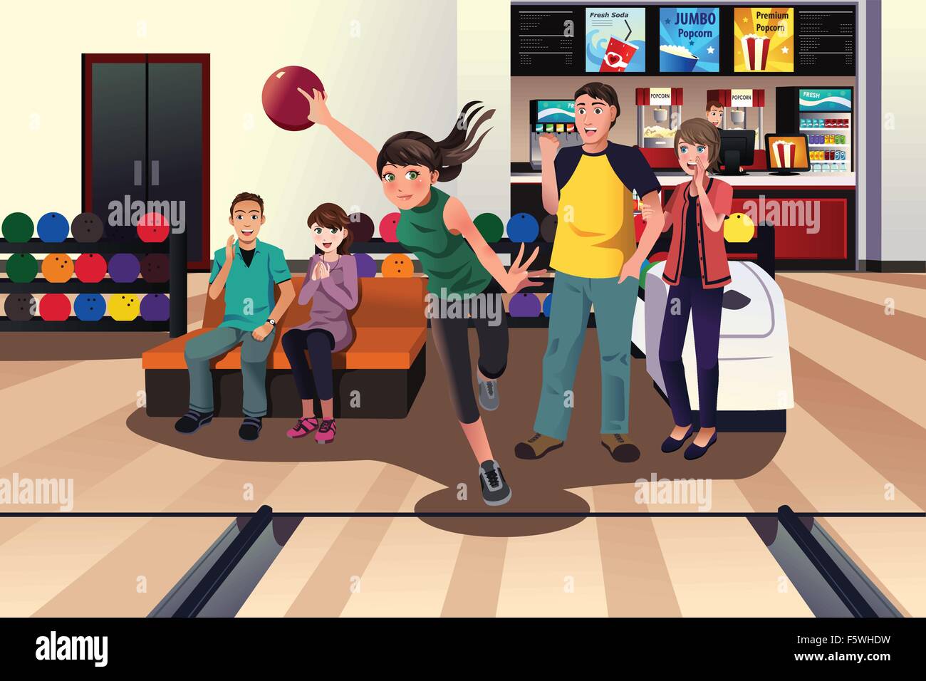 A vector illustration of young people at bowling Stock Vector Image ...