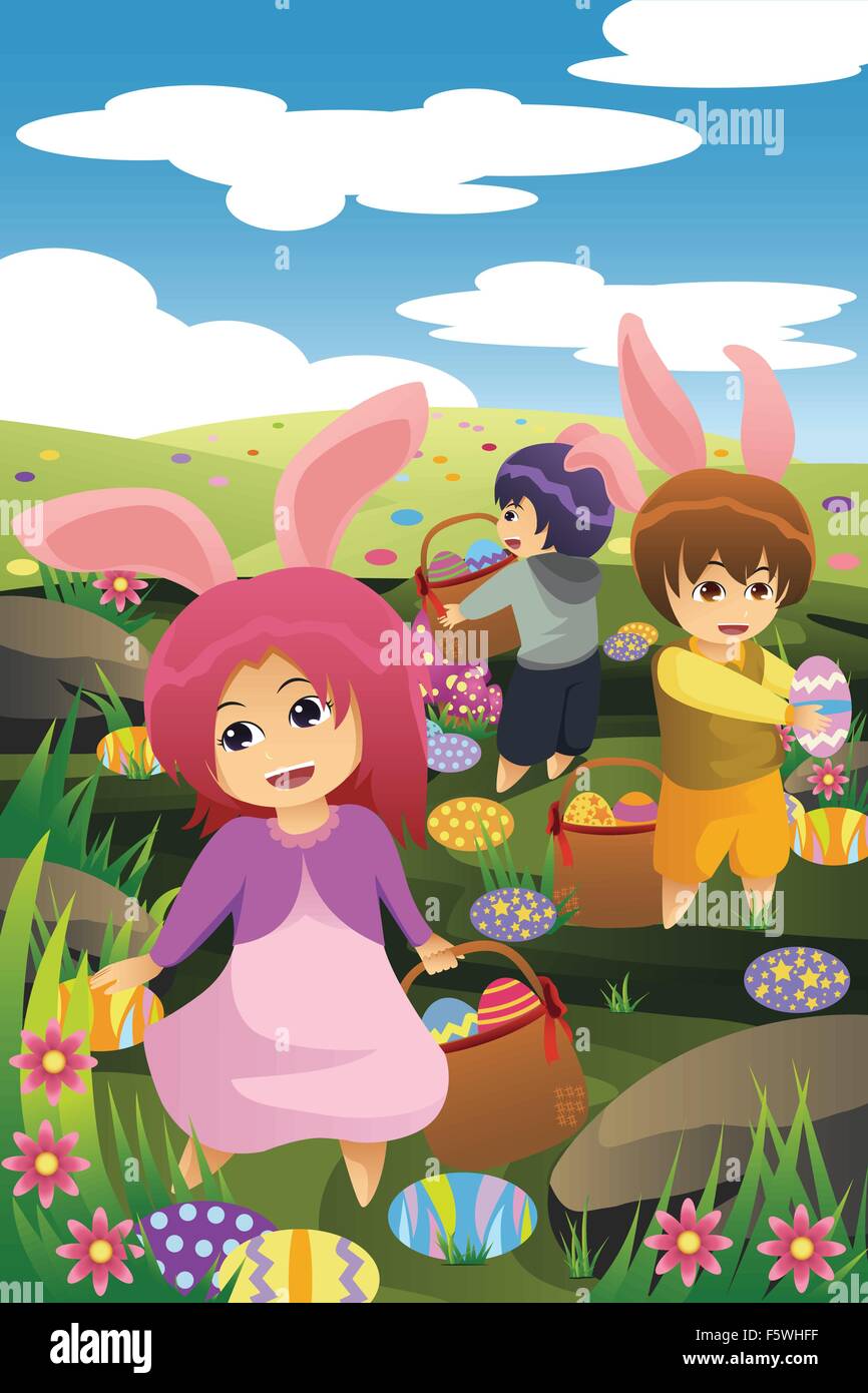 Vector illustration kids celebrating easter hi-res stock photography ...
