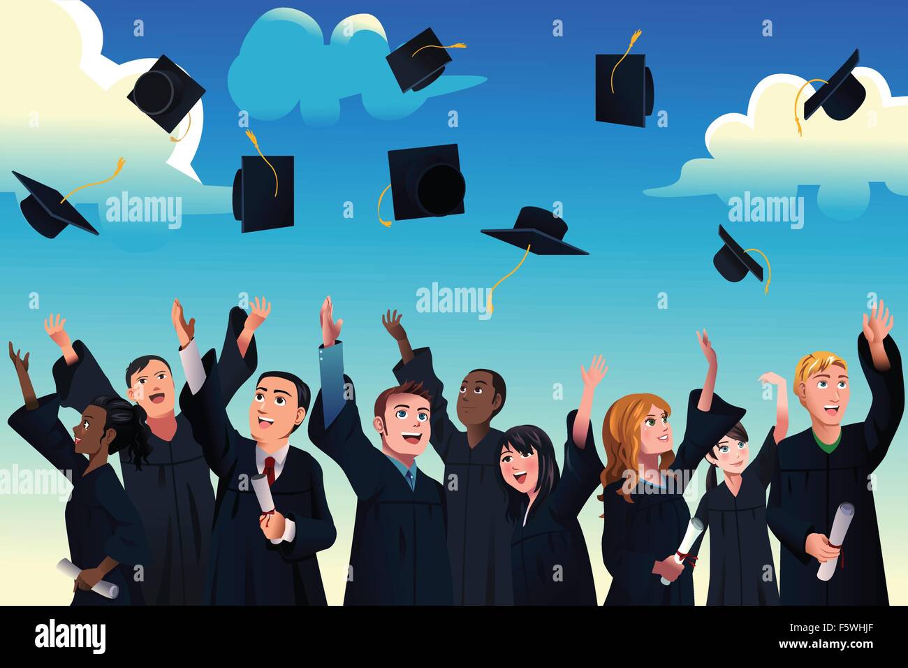 A vector illustration of students celebrating their graduation by ...