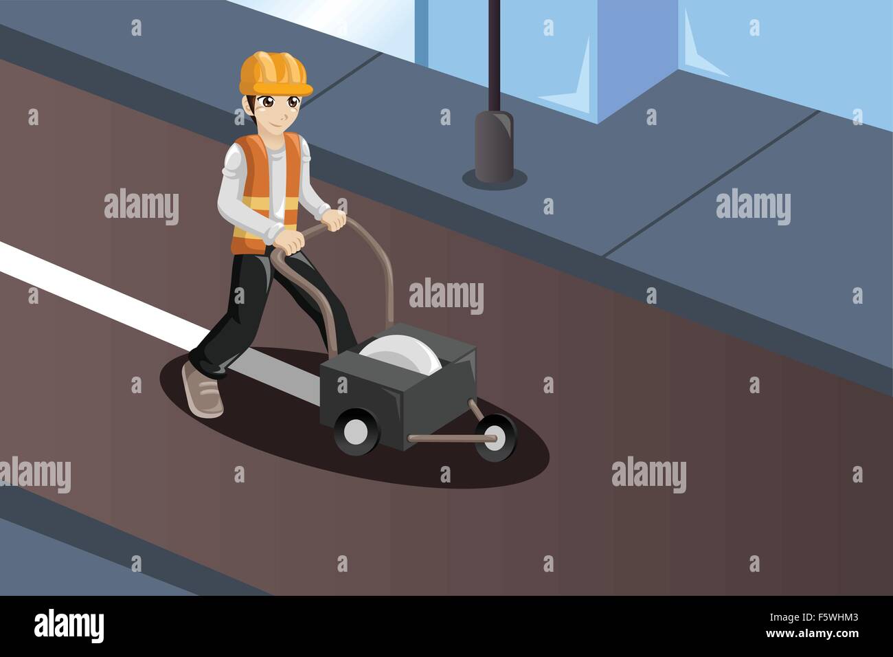 A vector illustration of road worker painting the road lines Stock ...