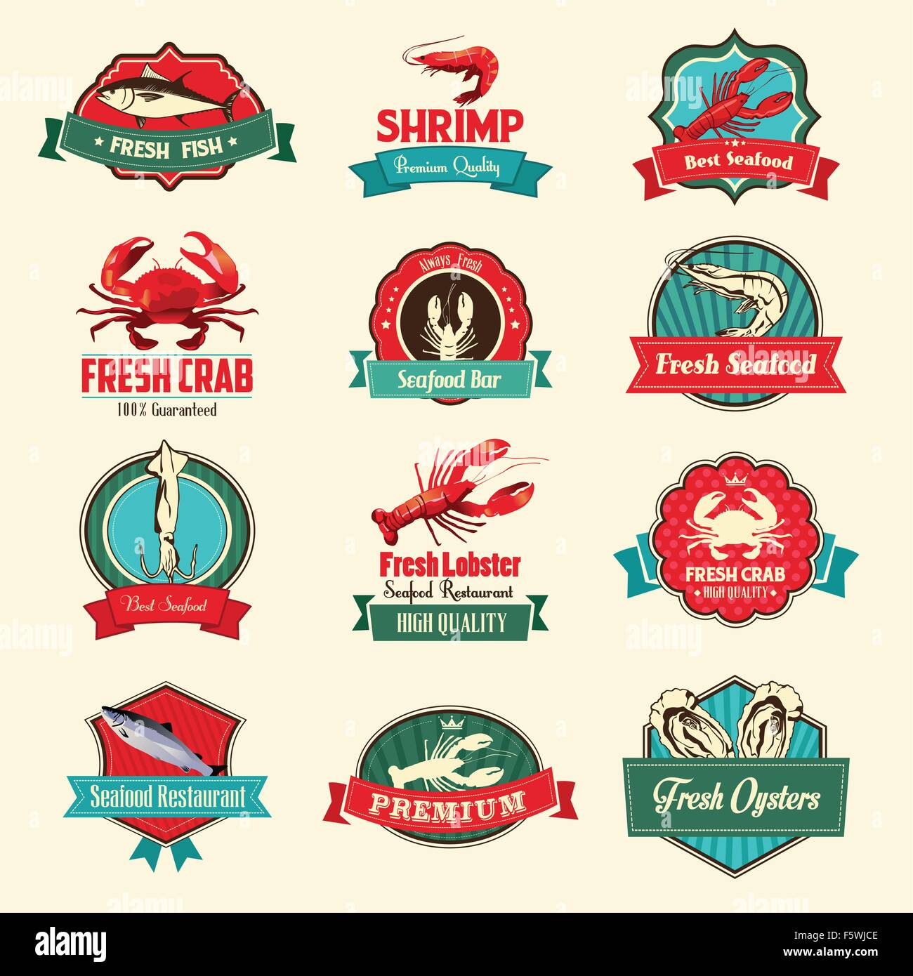 A vector illustration of seafood label sets Stock Vector Image & Art ...