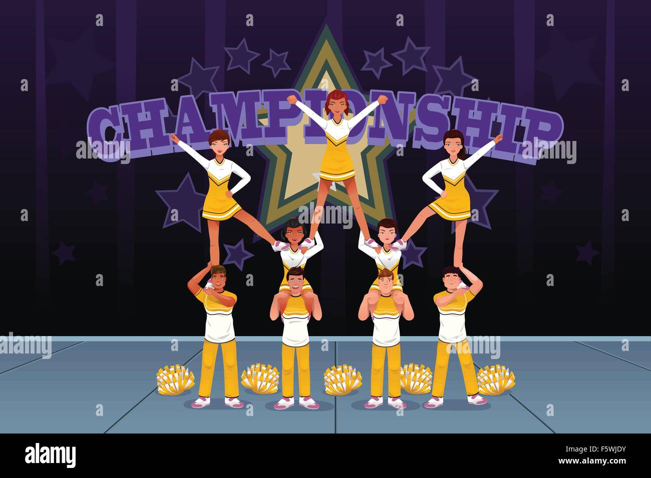 A vector illustration of cheerleaders in a cheerleading competition ...