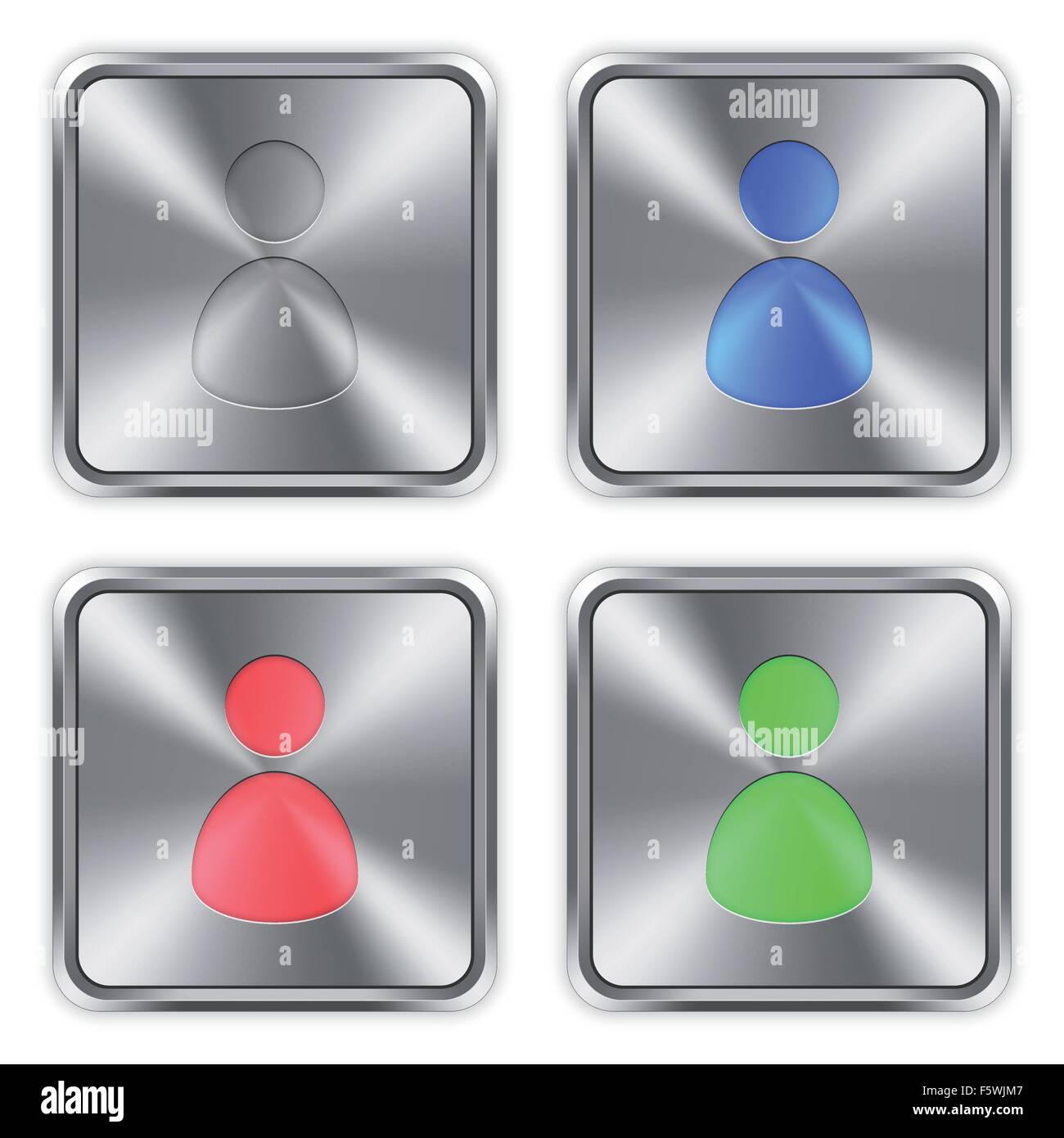 Color user avatar icons engraved in glossy steel push buttons. Well ...