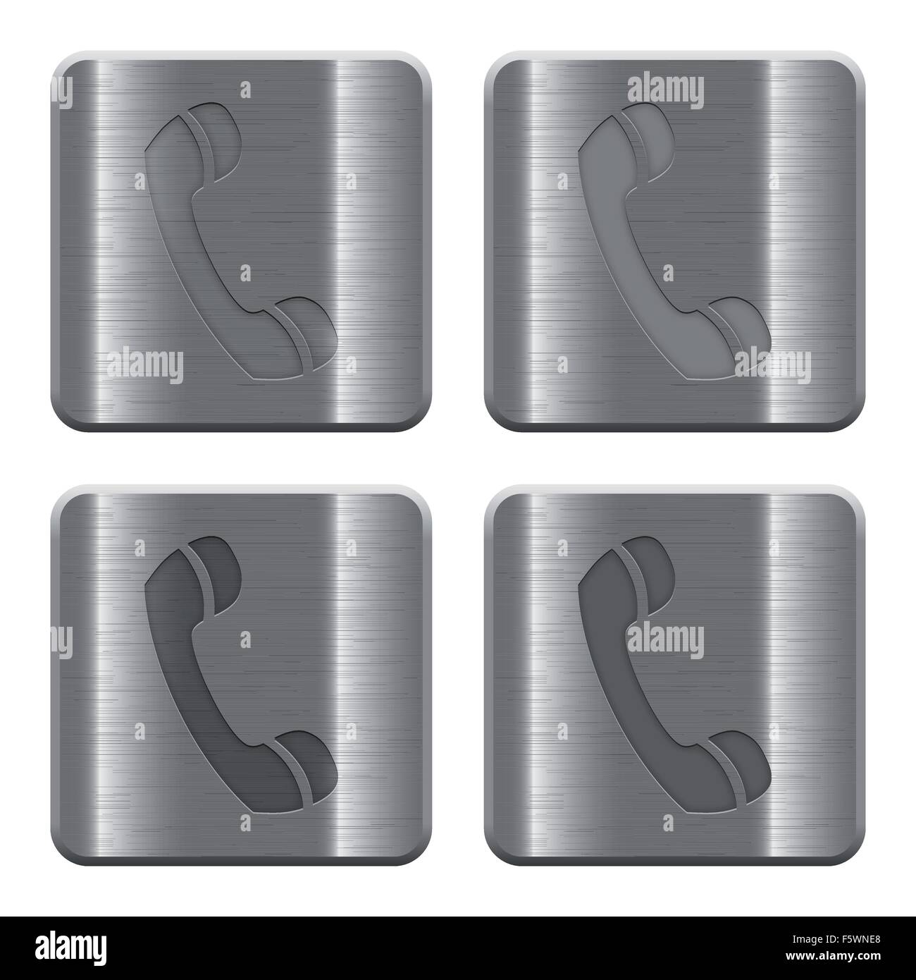 Set of Phone call buttons vector in brushed metal style. Arranged layer ...