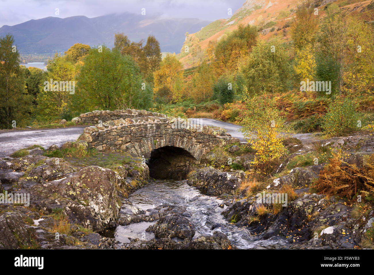 Ashness Bridge with autumn colours Stock Photo - Alamy