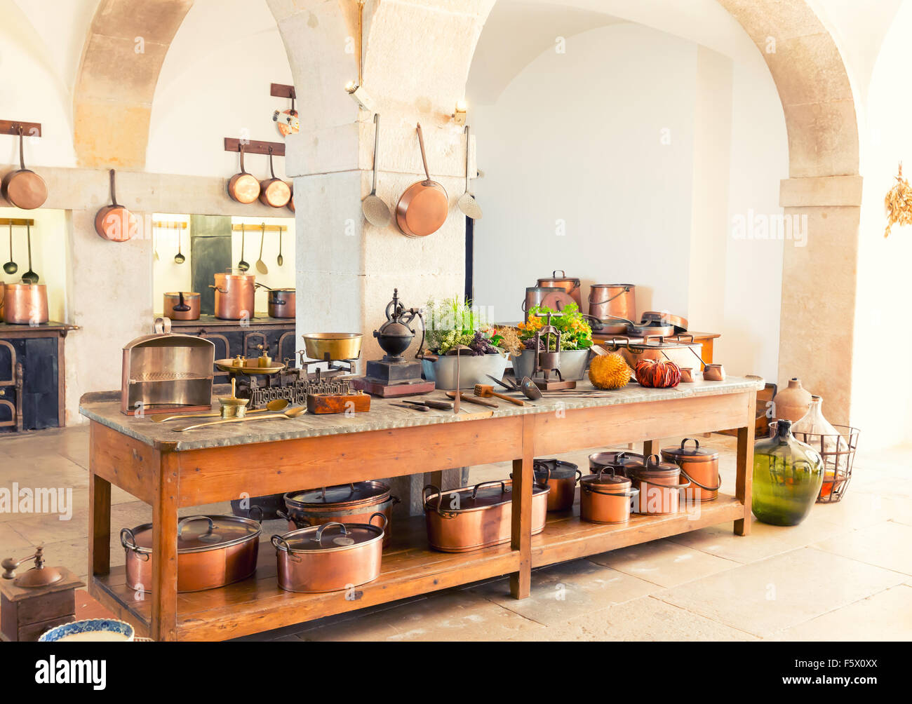 Kitchen interior with old kitchenware Stock Photo - Alamy