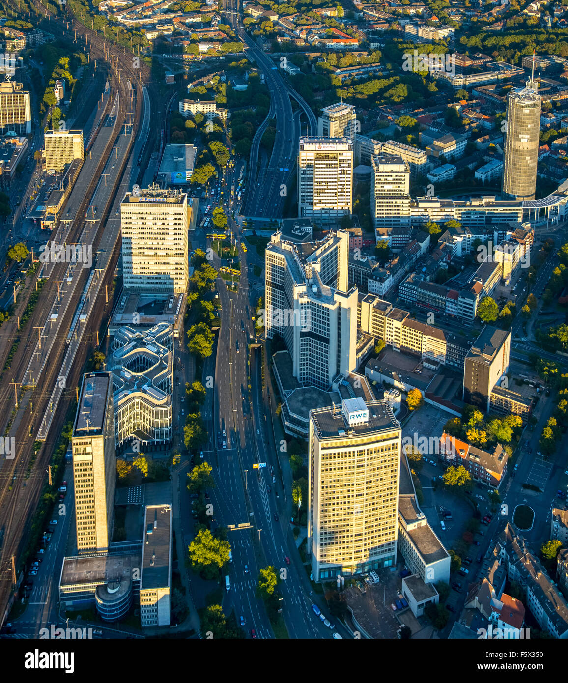 Essen skyline, skyscrapers in the city of Essen, new Schenker ...