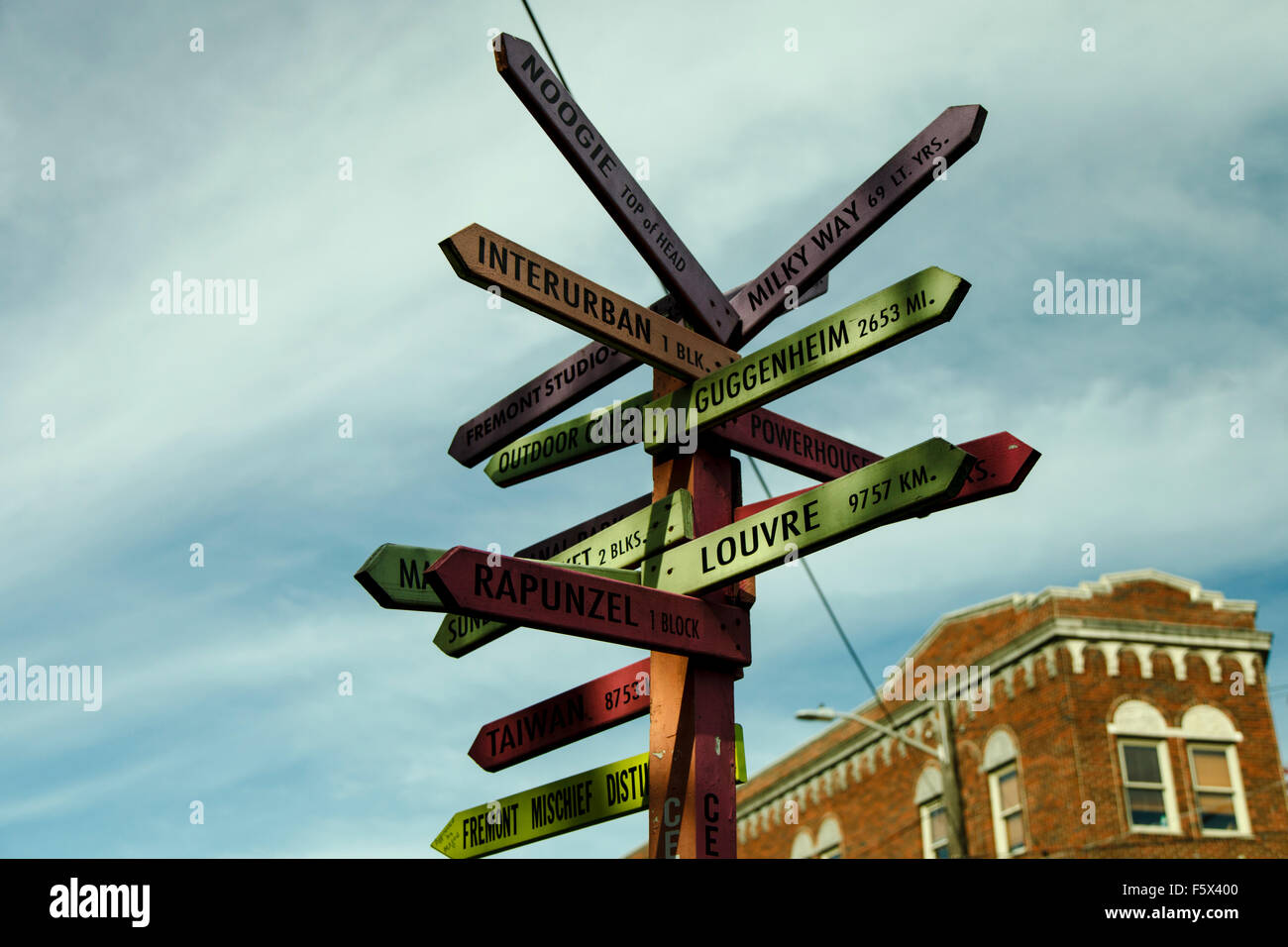Street signs at the Center of Fremont Seattle Washington USA Stock ...