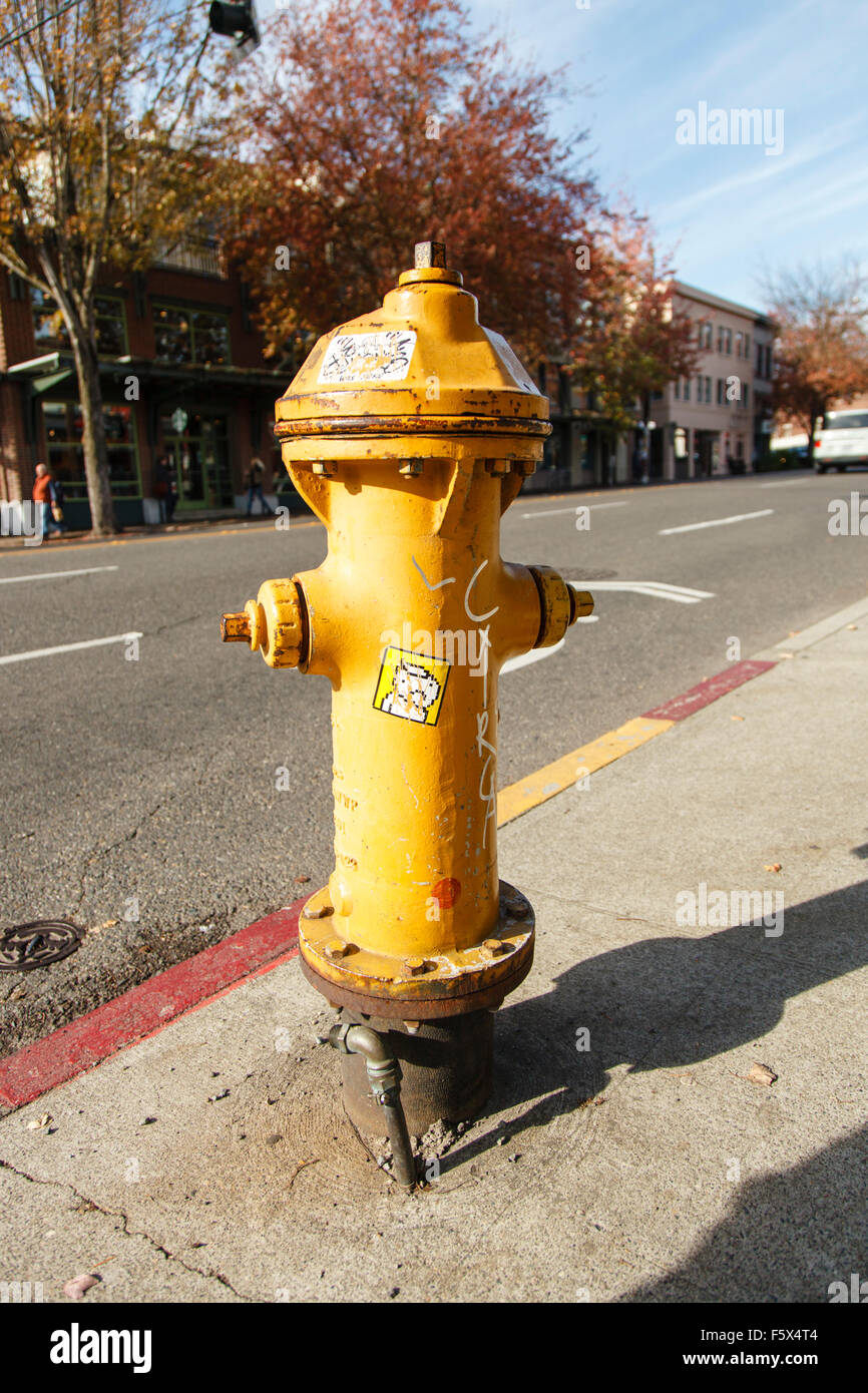 Yellow Fire Hydrant in Fremont, Seattle North America USA Stock Photo ...