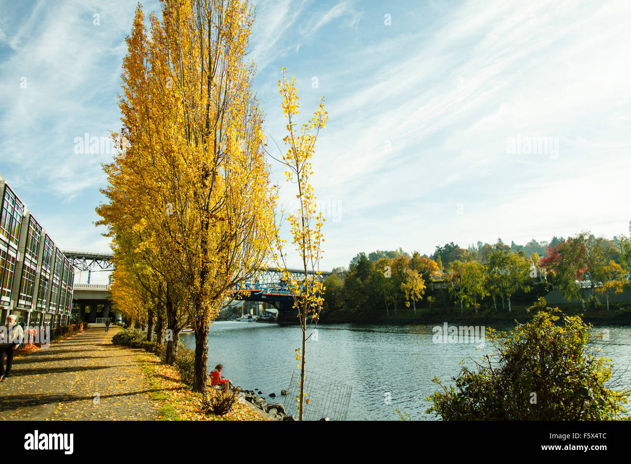 Fremont Bridge seen from the side of the Fremont Cut, Seattle ...