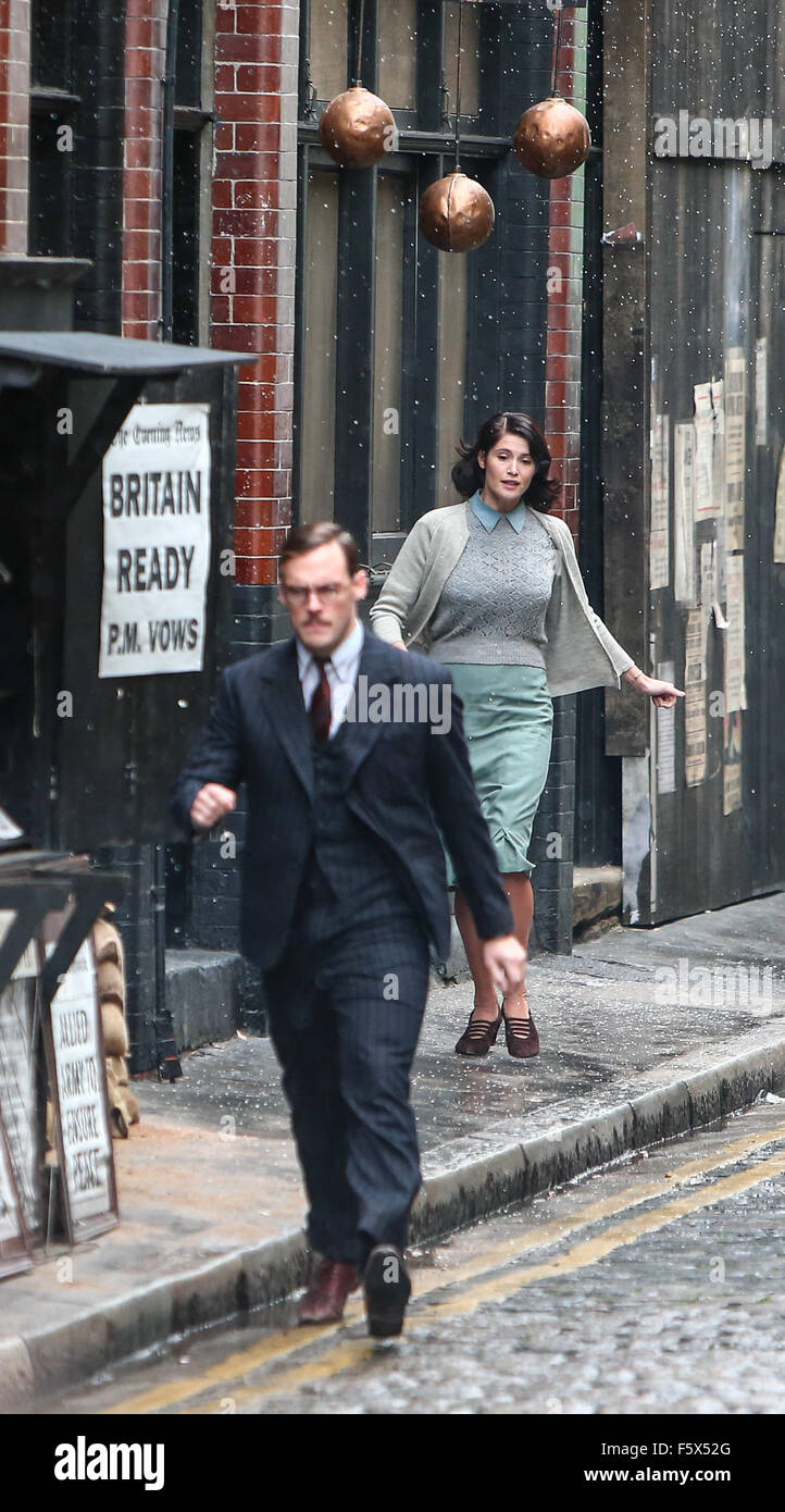 Gemma Arterton and Sam Claflin film a scene for the movie 'Their Finest ...