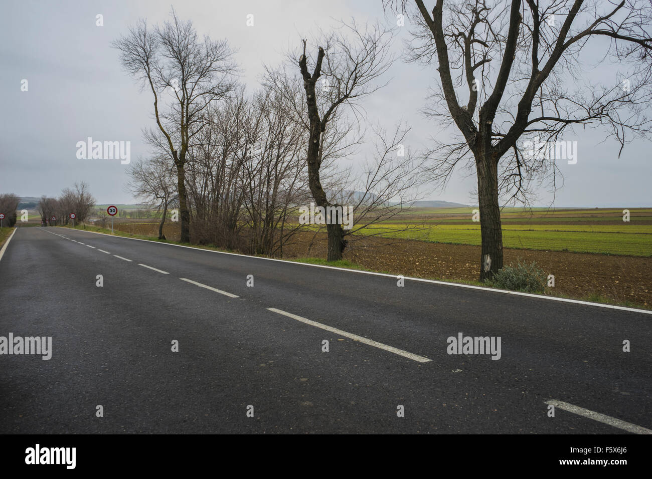 lonely road, desolate landscape with ruins on a cloudy day Stock Photo ...