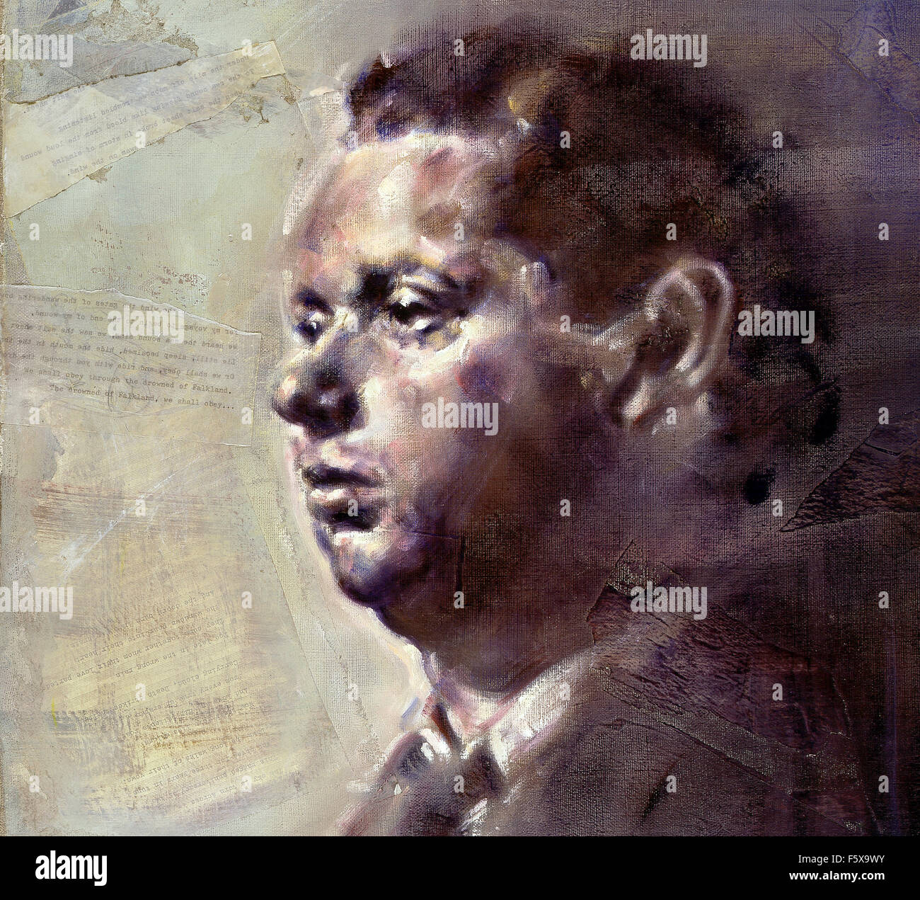 Portrait in oils of Welsh celebrated poet Dylan Thomas, a canvas shared ...