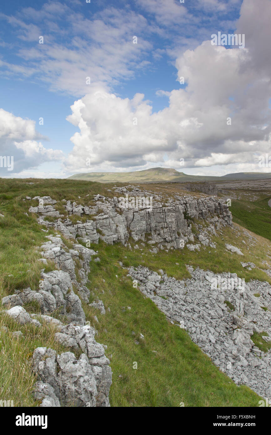 Pen-y-ghent hill from Moughton Scar Limestone pavement, Crummackdale ...
