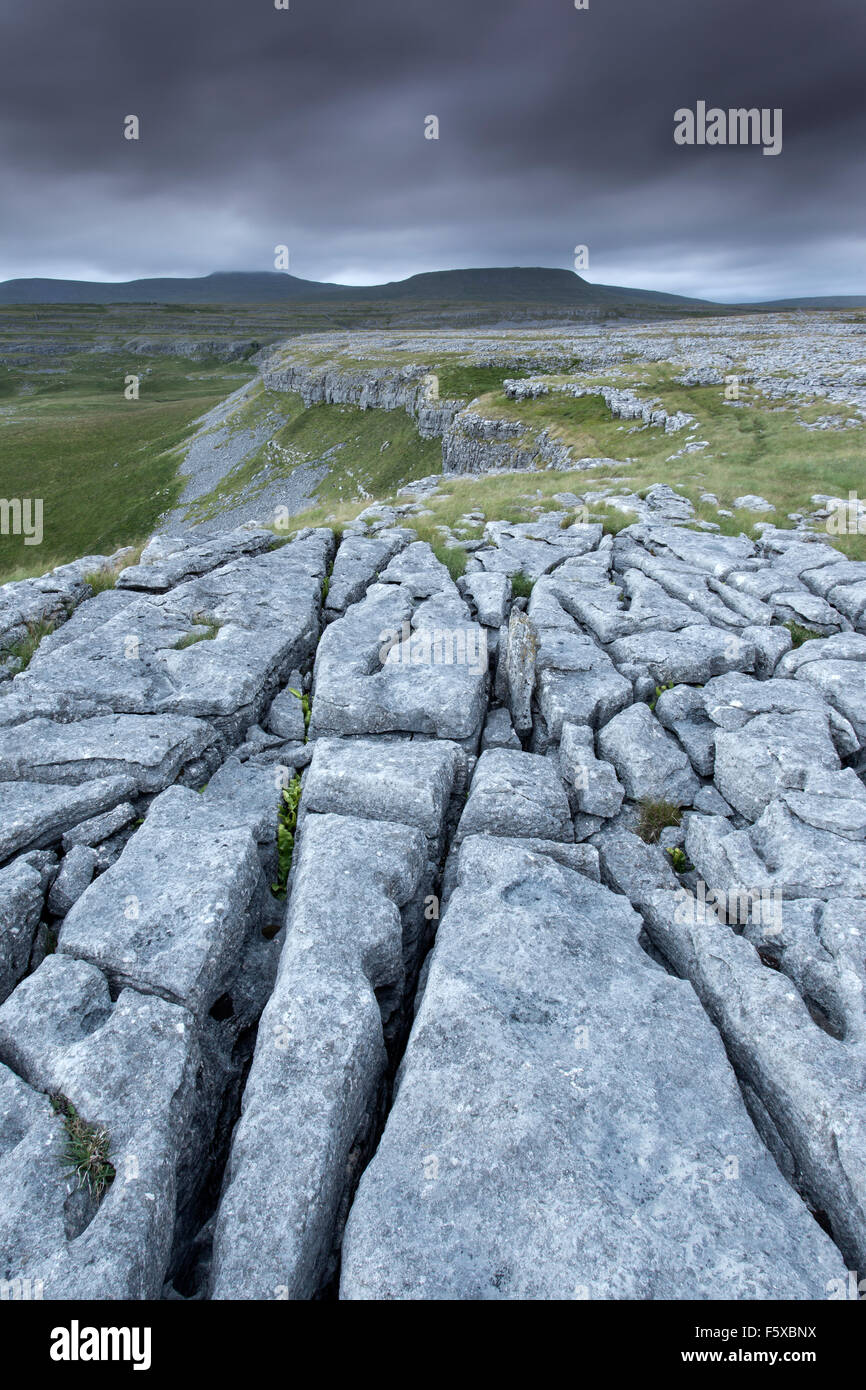 View towards Ingleborough from Limestone Pavement at Moughton Scar ...