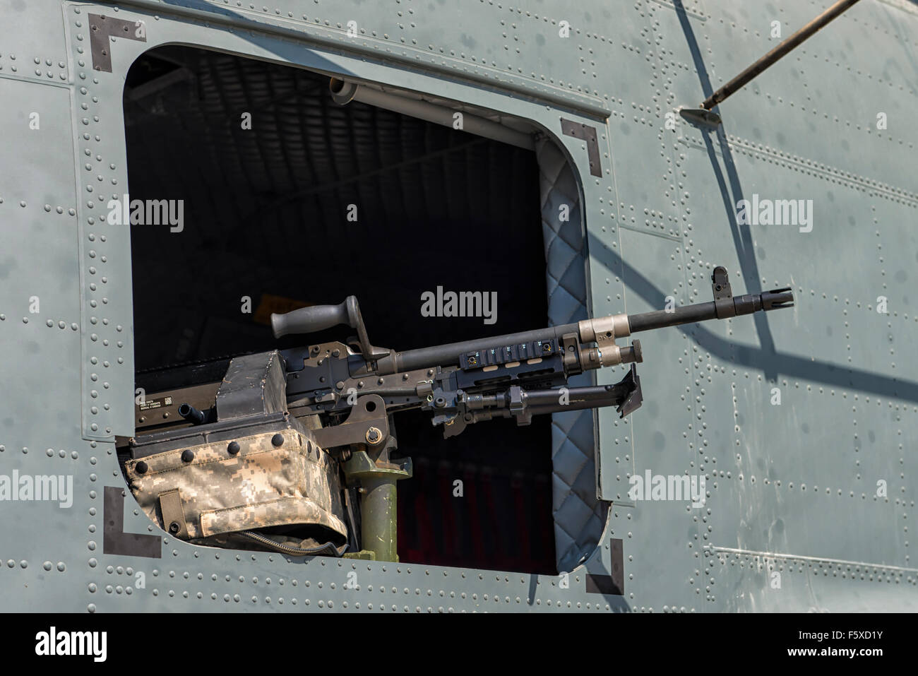 FN MAG Machine Gun on CH-47 Chinook Helicopter at Dubai Air Show 2015 ...