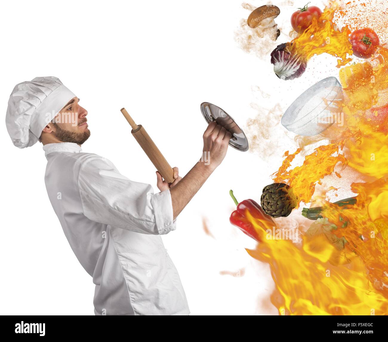 Kitchen in flames Stock Photo - Alamy