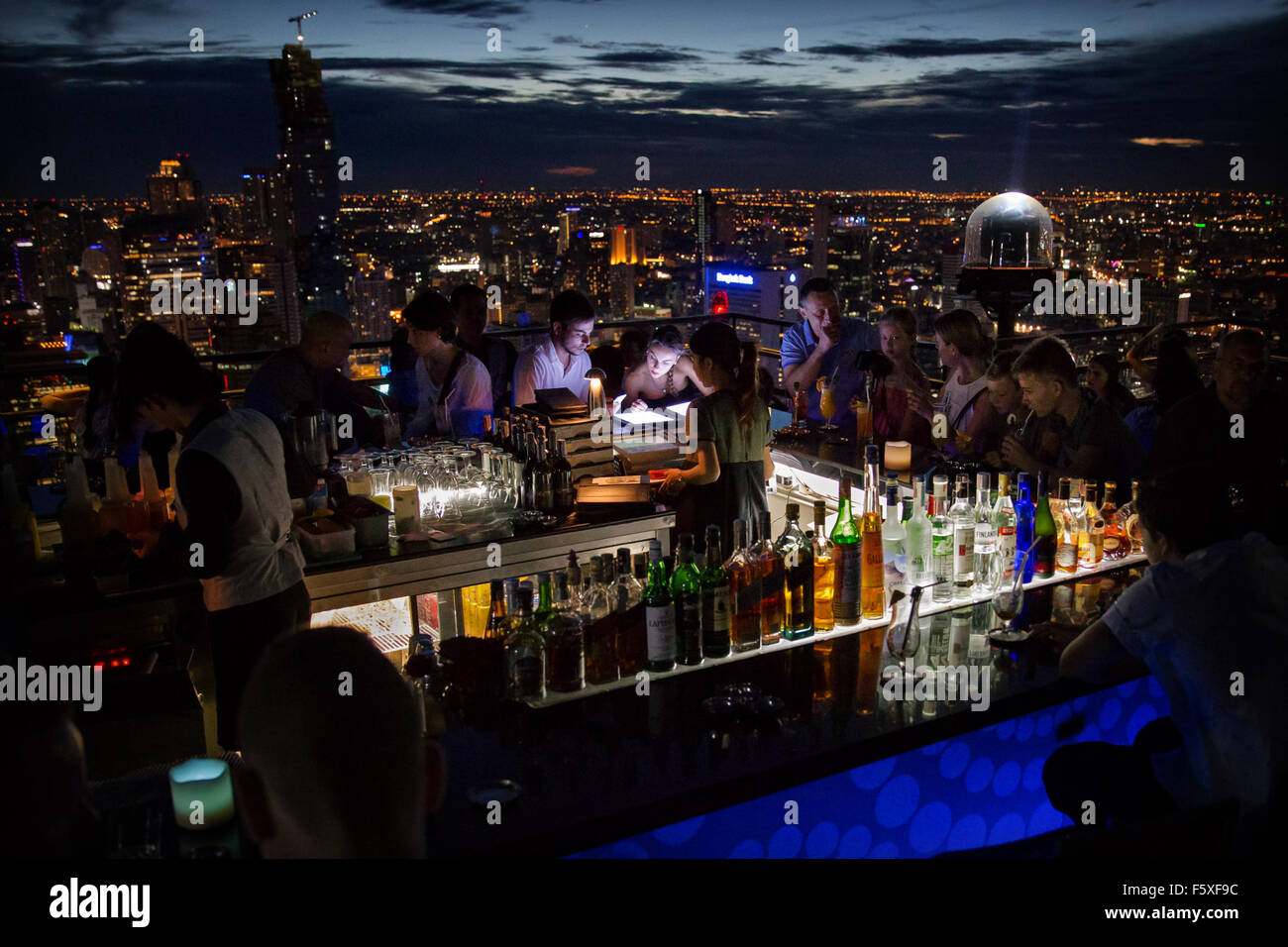 Vertigo Bar and restaurant Bangkok, Thailand. Overlooking the city at ...