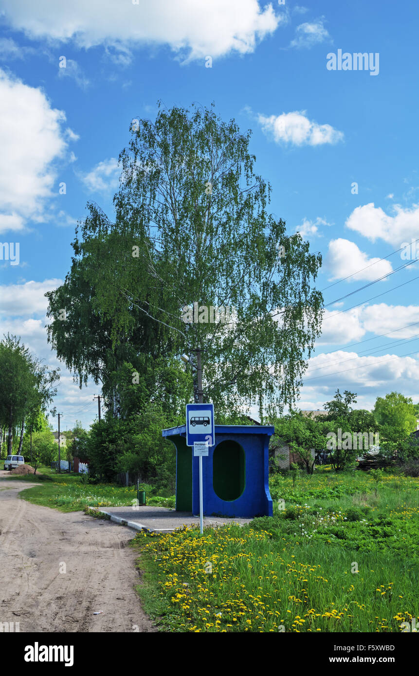 The bus-stop small house in the village Stock Photo - Alamy