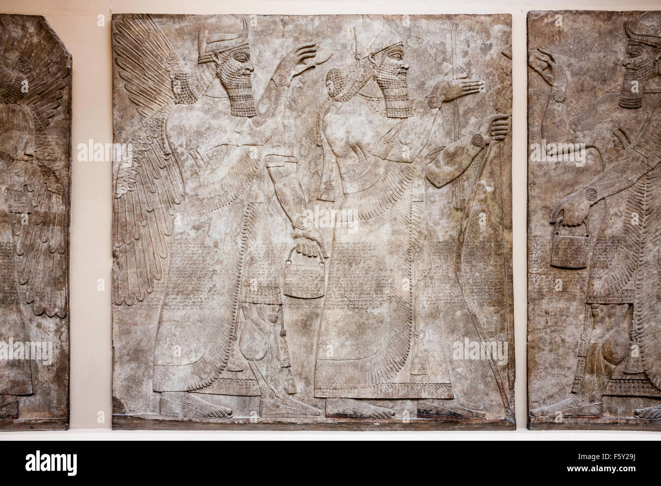 Interior, British Museum. Assyrian palace stone reliefs, containing ...