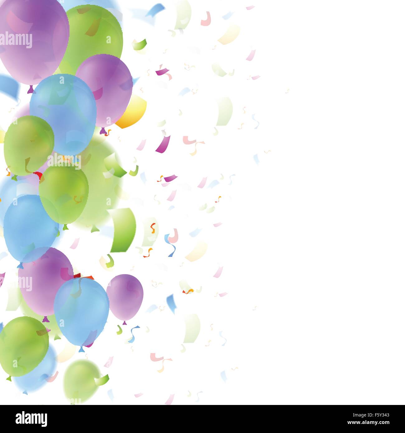 Bright balloons and confetti birthday background. Greeting card vector ...