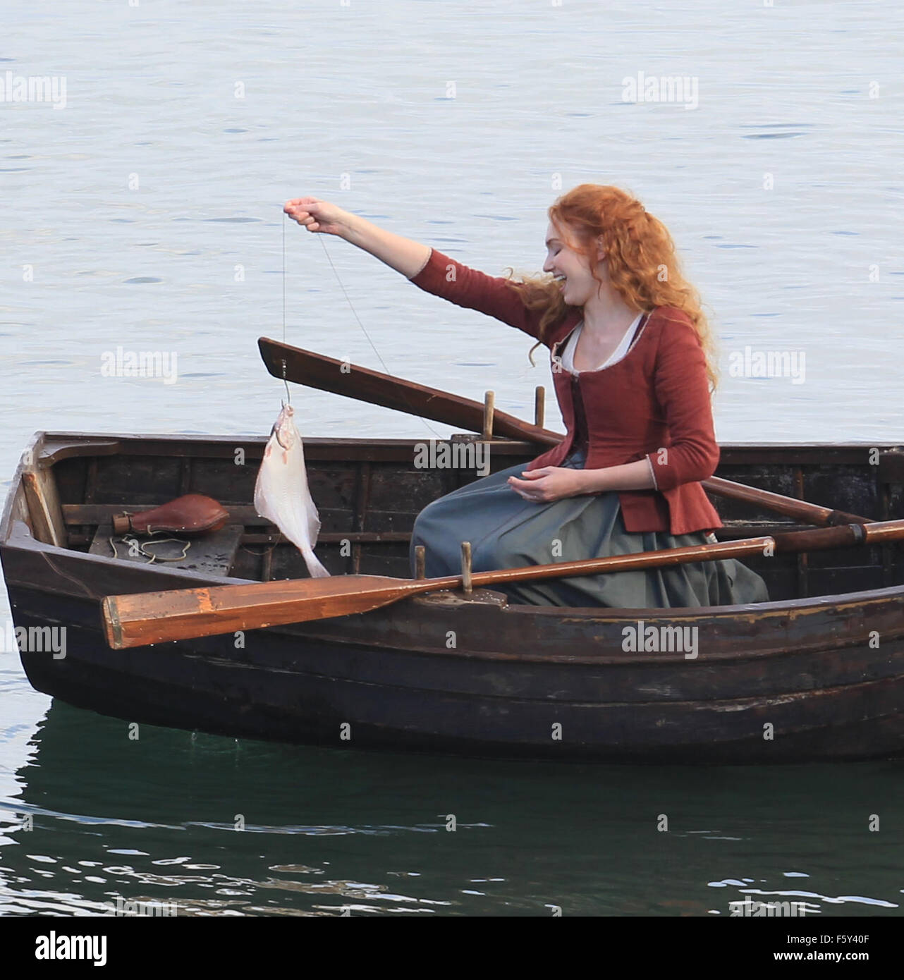 Eleanor Tomlinson who plays Demelza BBC drama Poldark being filmed in ...