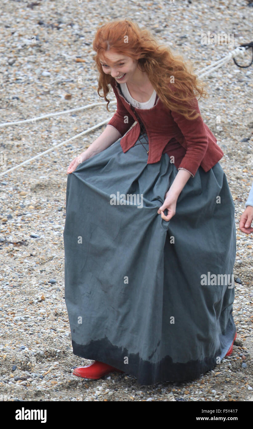 Eleanor Tomlinson who plays Demelza BBC drama Poldark being filmed in ...