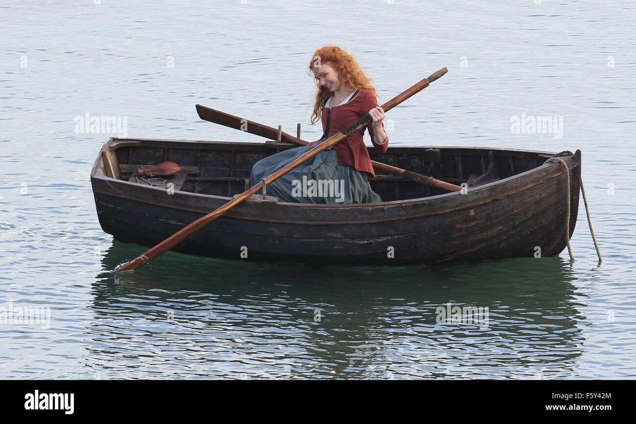 Eleanor Tomlinson who plays Demelza BBC drama Poldark being filmed in ...
