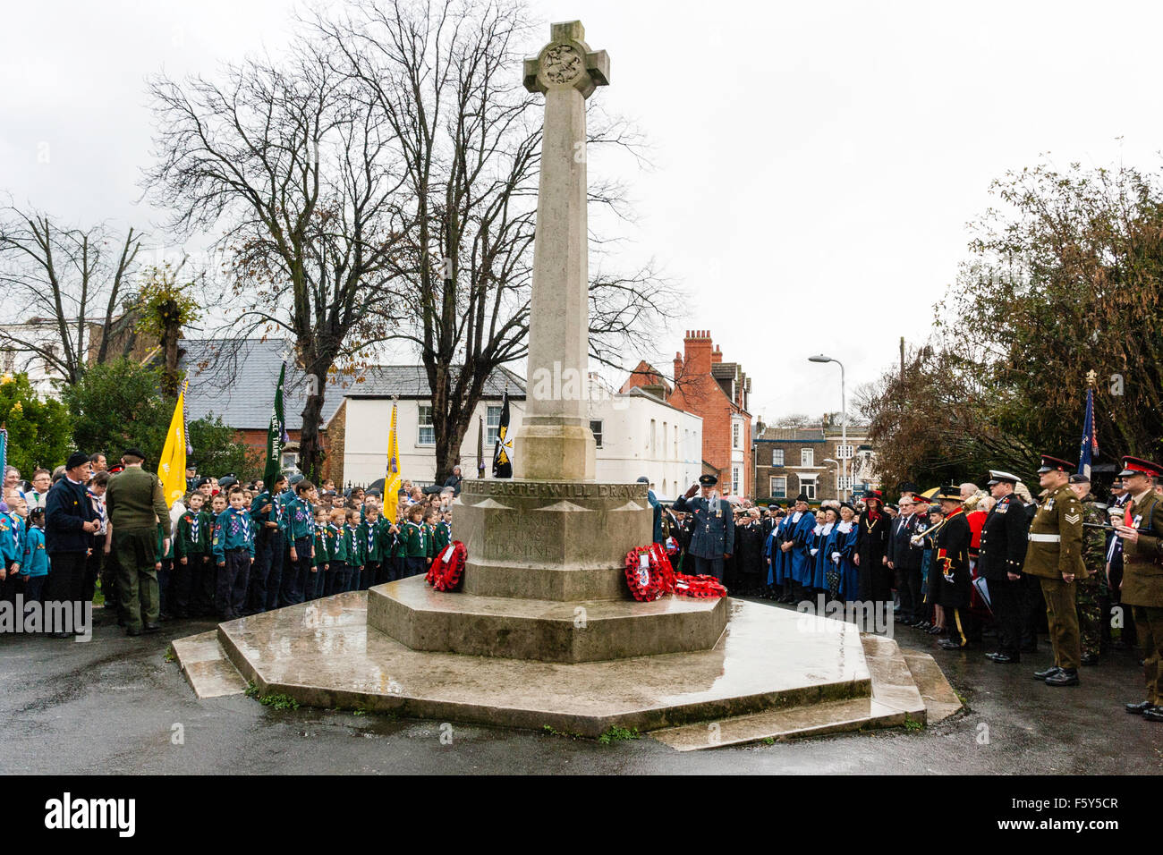 England, Ramsgate. Remembrance Day. Wide angle view of people standing ...