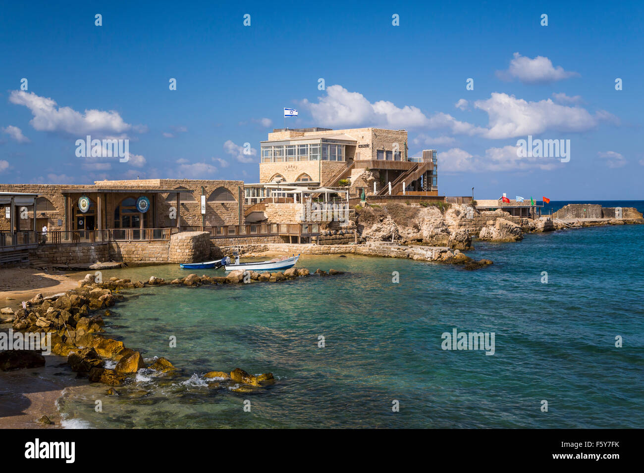 The archaeological ruins and port of Caesarea in Caesarea National Park ...