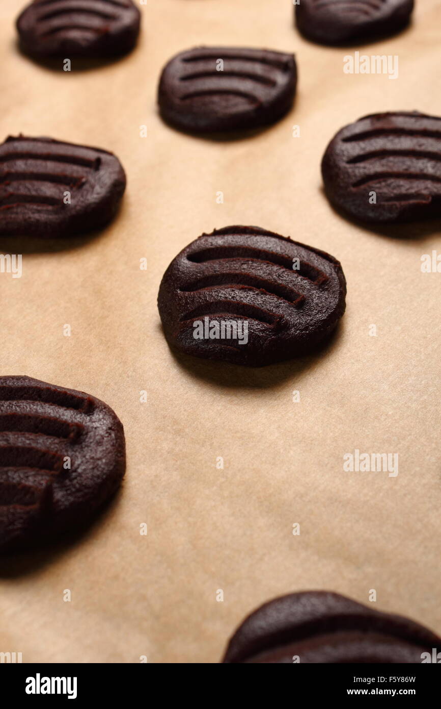 Raw cookies before baking. Making Chocolate Cookies Stock Photo - Alamy