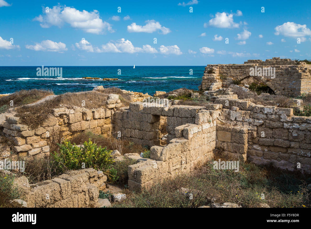 The archaeological ruins and port of Caesarea in Caesarea National Park ...