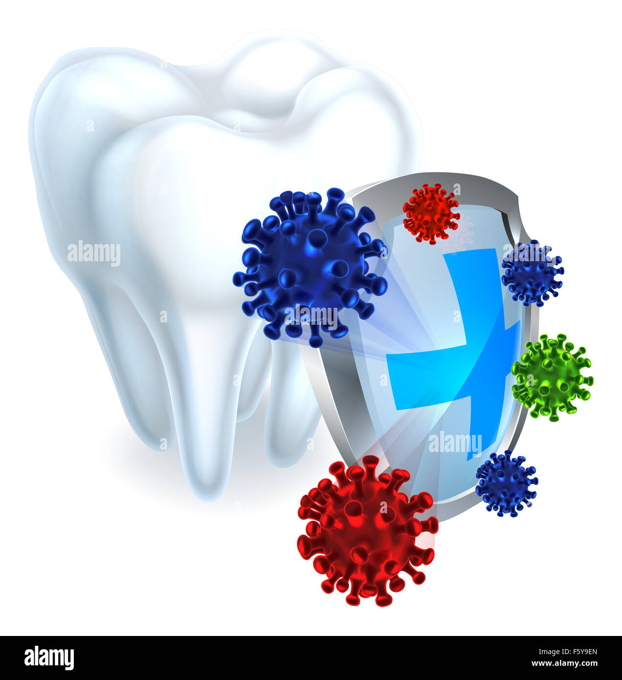 Conceptual dental illustration of a shield protecting a tooth from ...