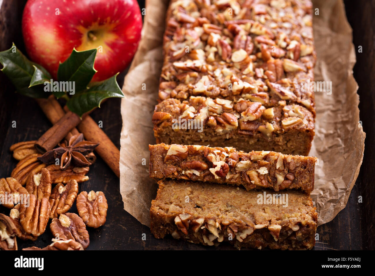 Gingerbread apple loaf cake with cinnamon and nuts Stock Photo - Alamy