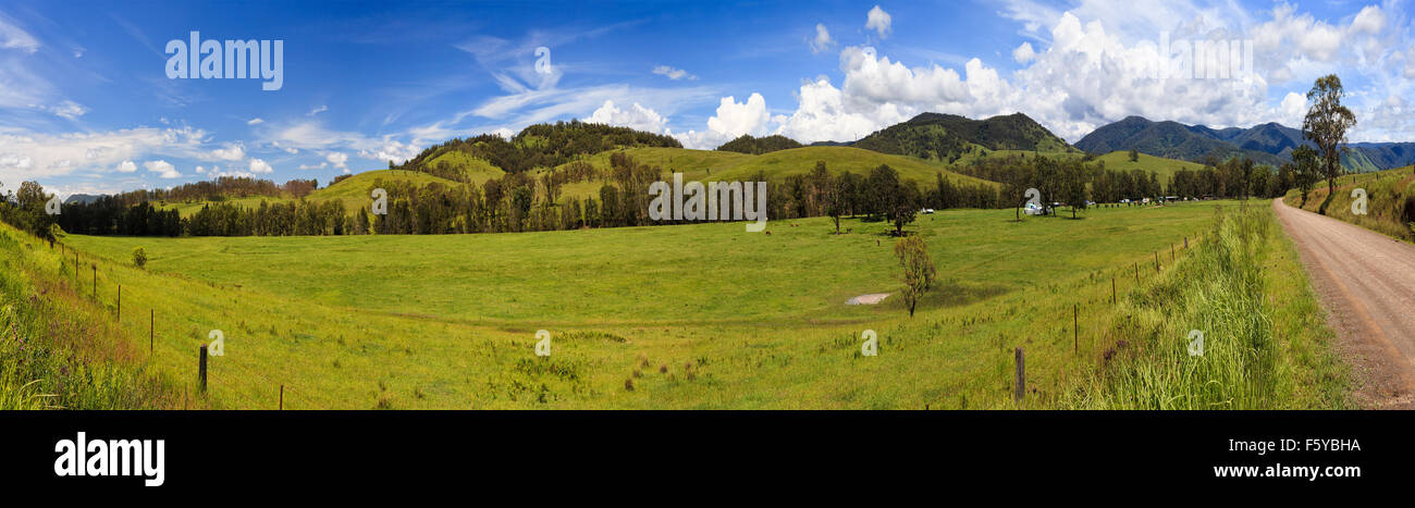 green cultivated valley of barrington river at cobark site on a sunny ...