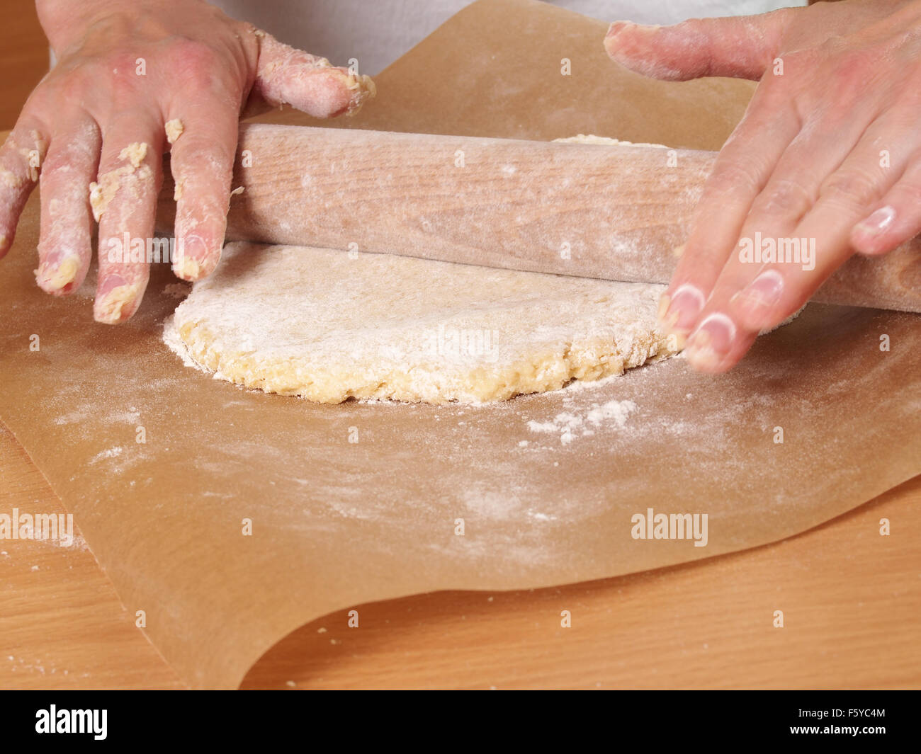 Rolling pastry to round. Making Chocolate Layer Cake with Cream Cheese ...