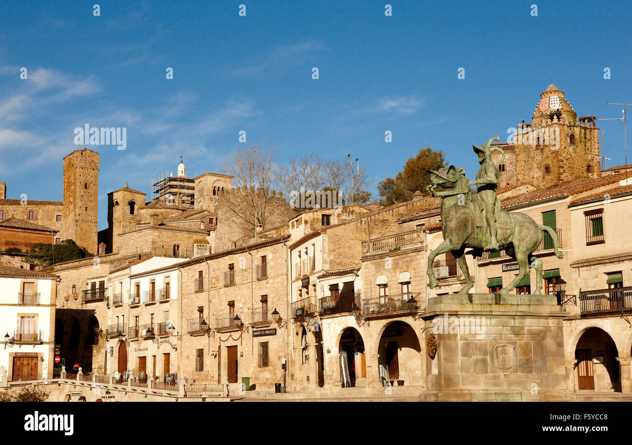 Panoramic view of Trujillo city Spain with Pizarro statue Stock Photo ...