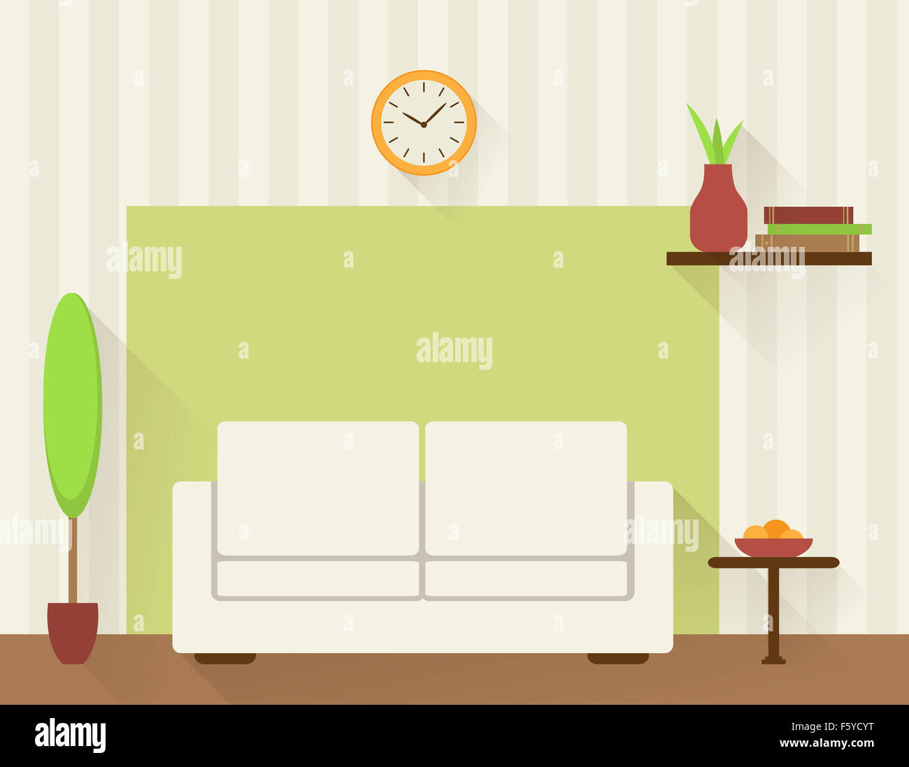 Illustration of the living room with white sofa. Flat design style ...