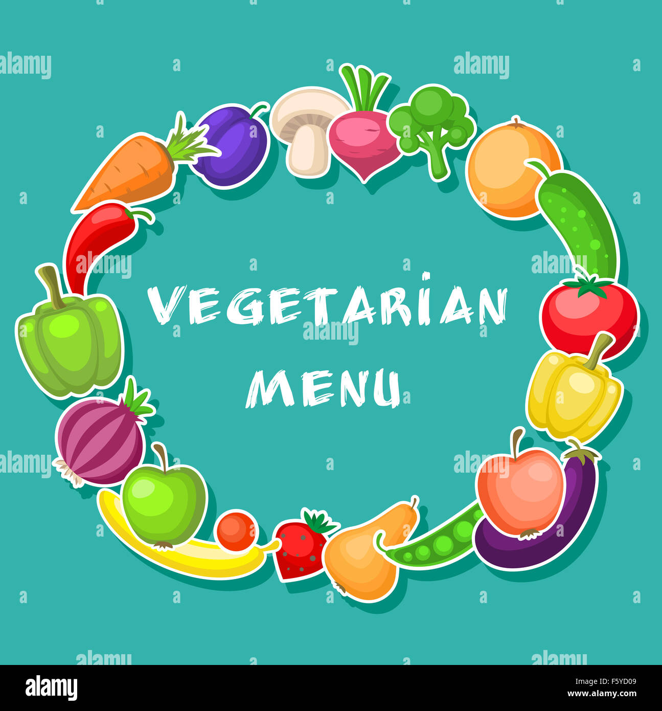 Vegetarian background with fruits and vegetables on a green background ...