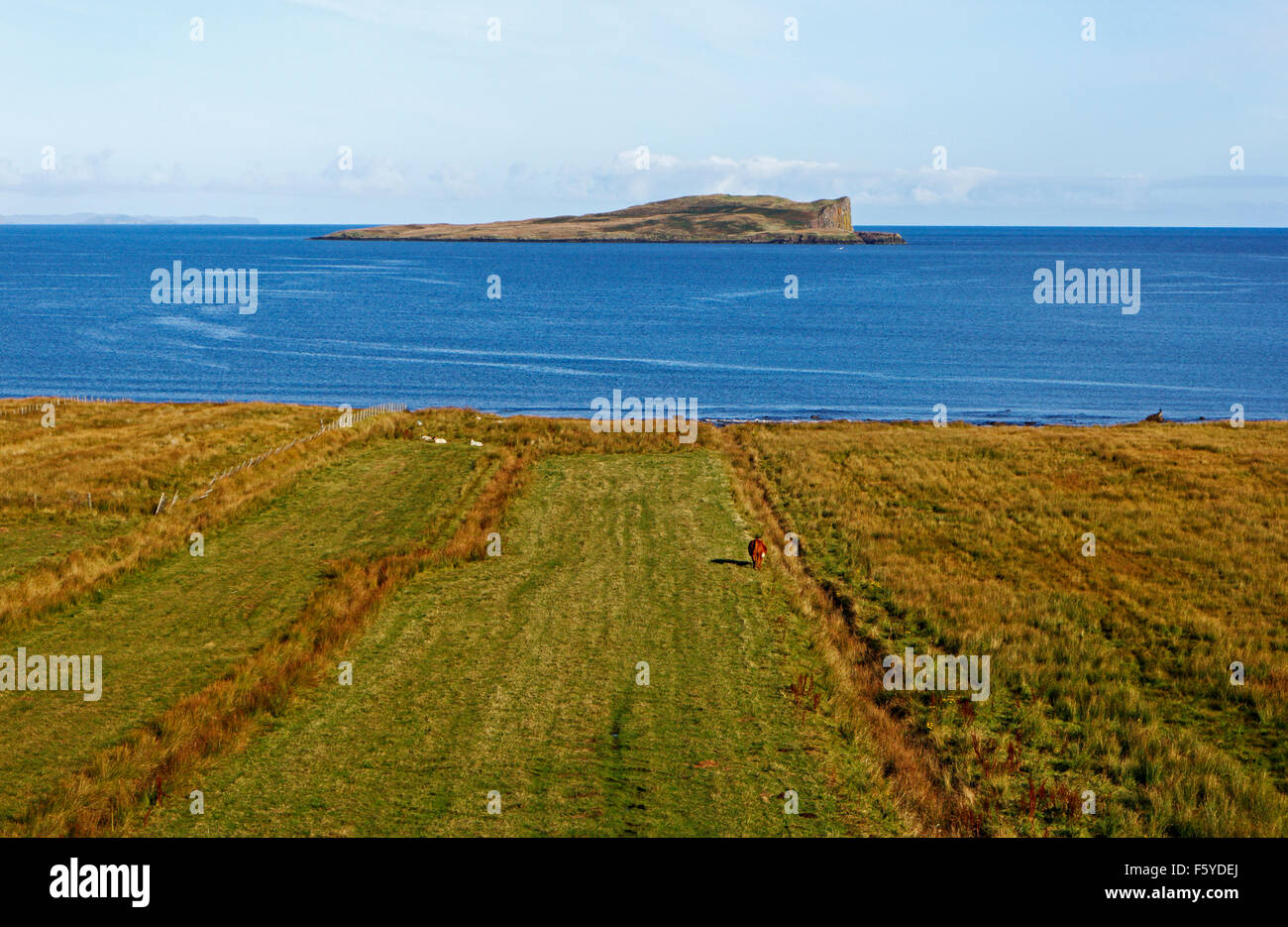 A view of Staffin Island in Staffin Bay off the north east coast of ...