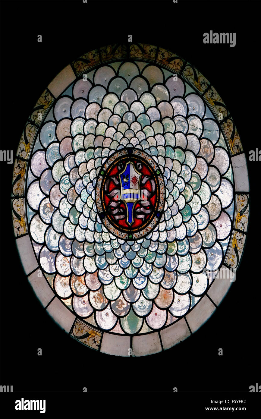the colored rose window in the church modena italy Stock Photo - Alamy