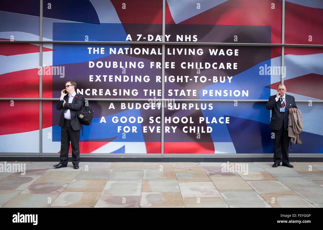 The Conservative Party Conference , Manchester 2015. Delegates outside ...