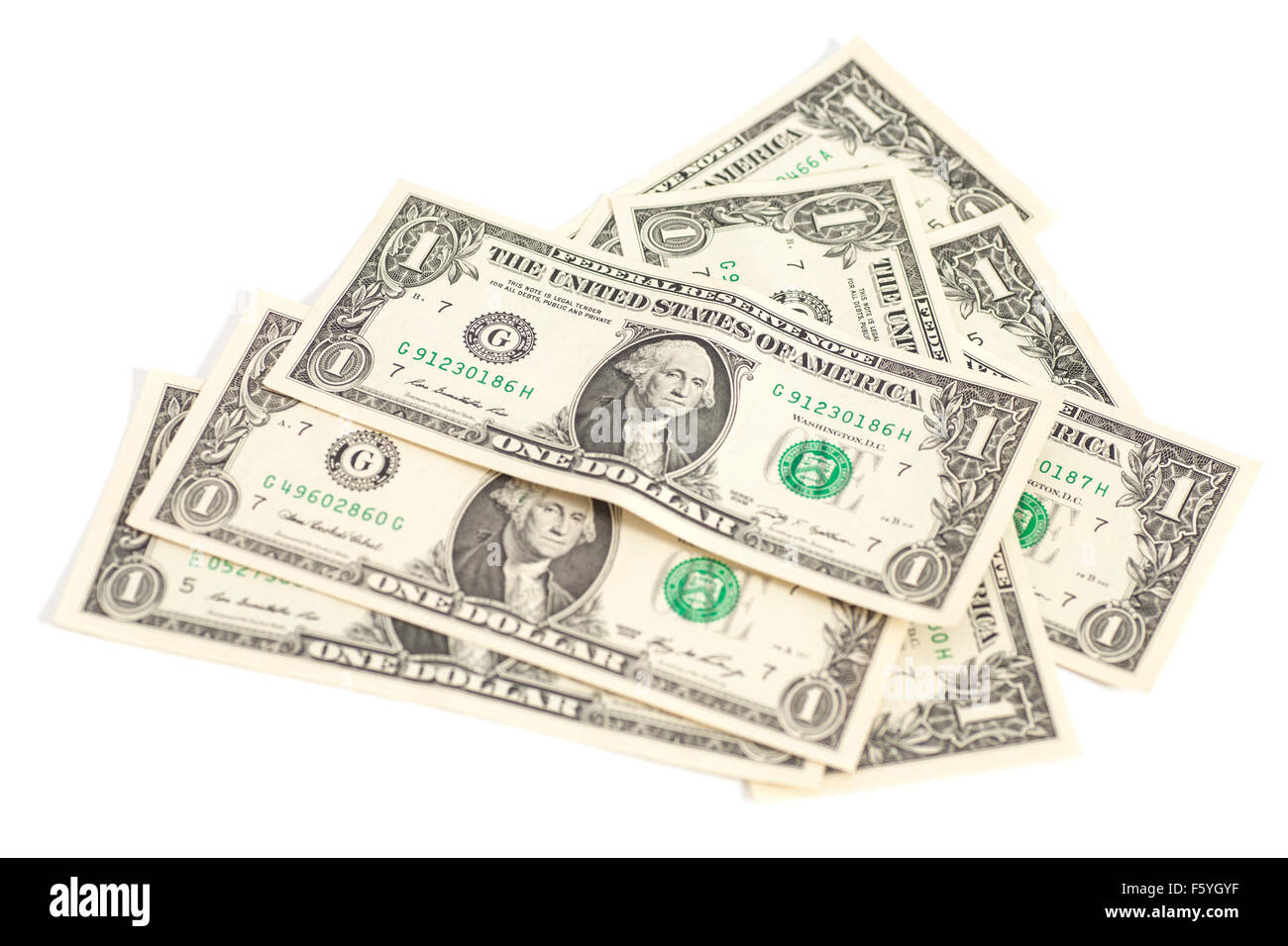 one dollar banknotes isolated on white background Stock Photo - Alamy