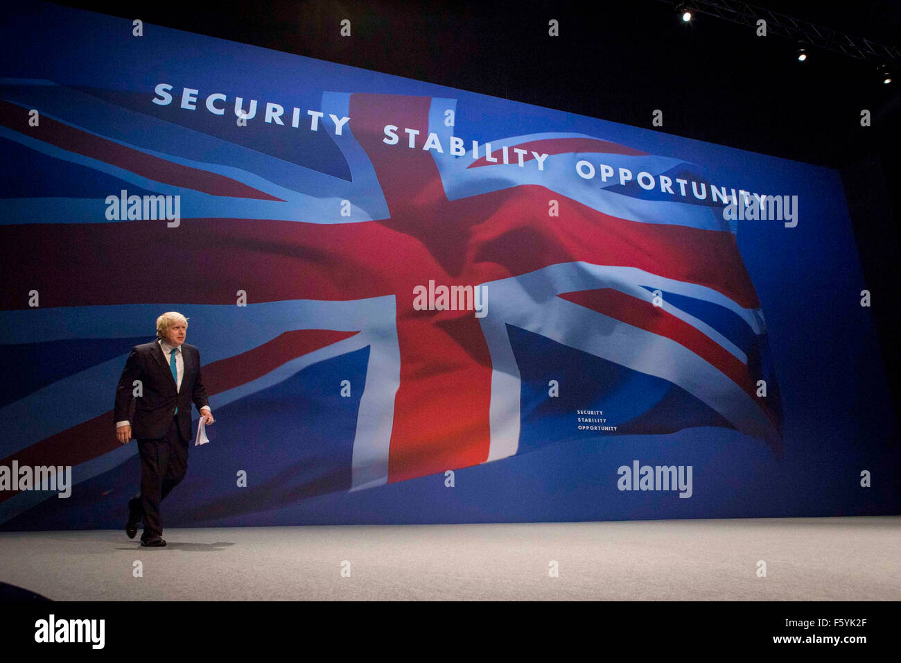 Mayor of London Boris Johnson on stage giving his speech during ...
