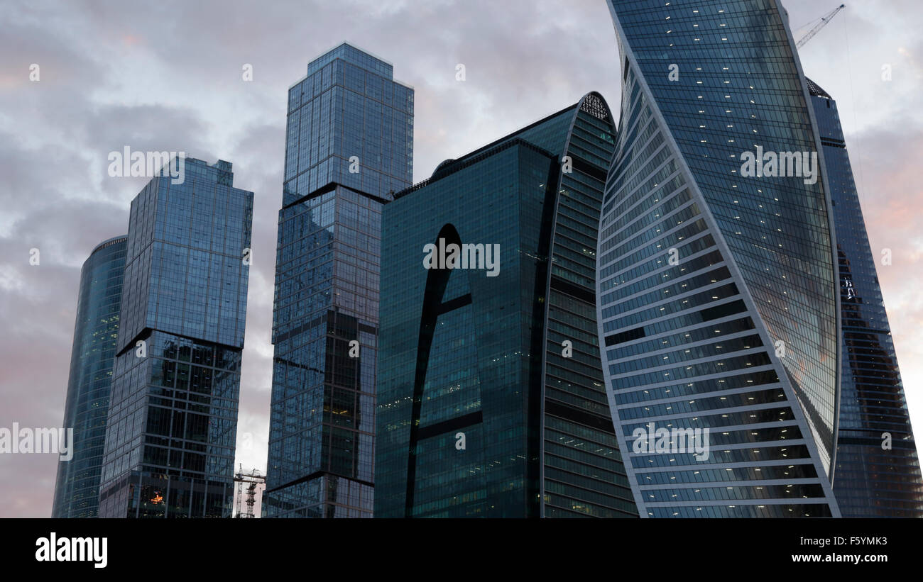 Russia Moscow City Complex Skyscrapers View at Sunset Stock Photo - Alamy